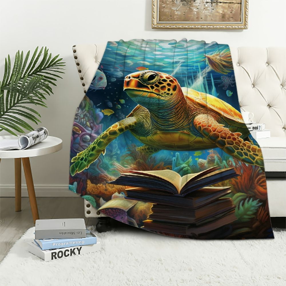 COMIO Turtle Throw Blanket, Teal Sea Turtle Sherpa Throw Blanket ...
