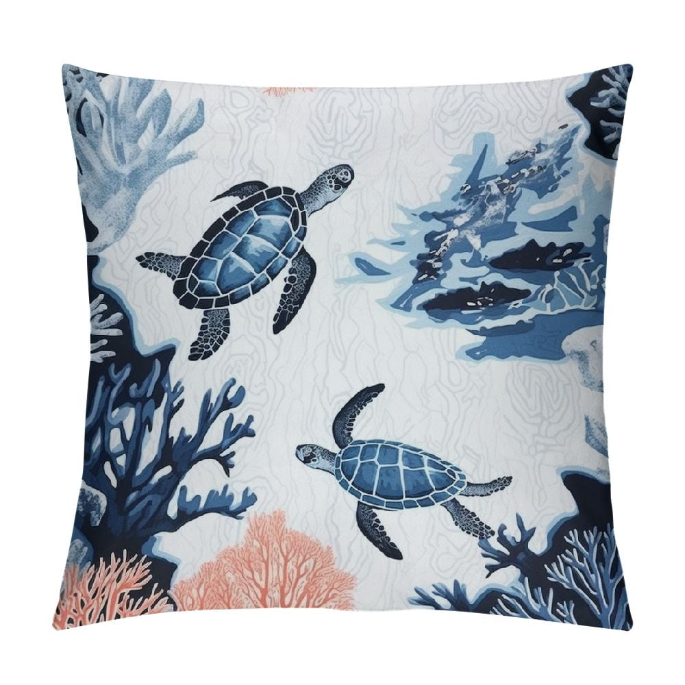 COMIO Turtle Throw Pillow Cover, White Blue Hawaiian Turtle Pillow ...