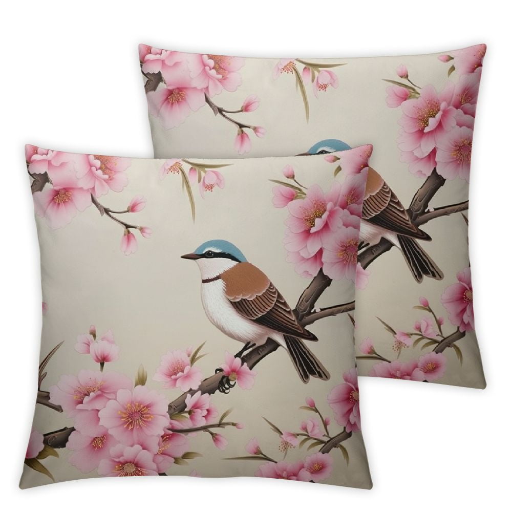 COMIO Two Birds and Blossoms Peach Flowers Floral，Pillow Cute Design ...