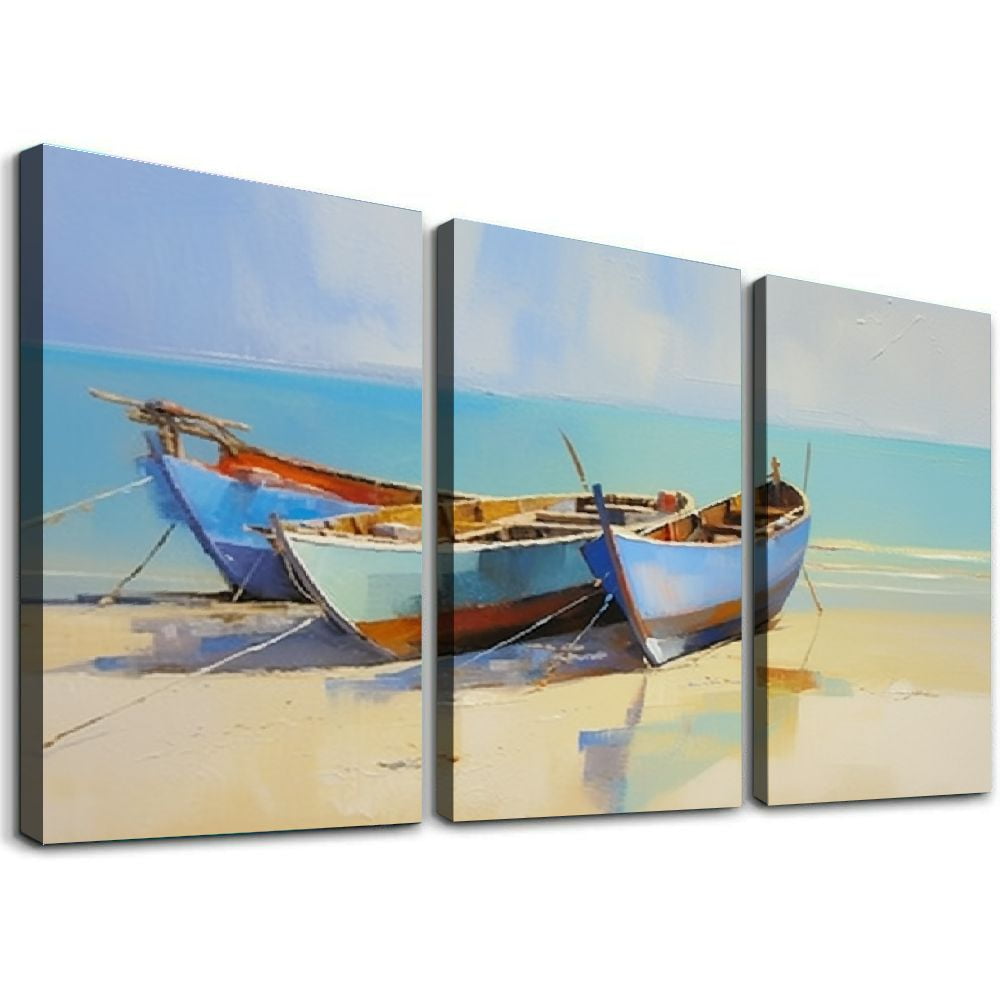 COMIO Two Row Boats at The Shining Shore Painting Canvas Wall Art ...