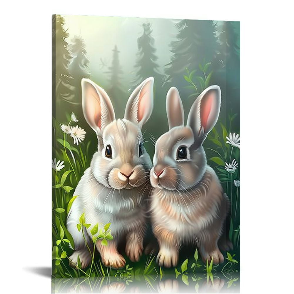COMIO Two White Rabbits Canvas Wall Art Bunny Rabbit Poster Modern HD ...