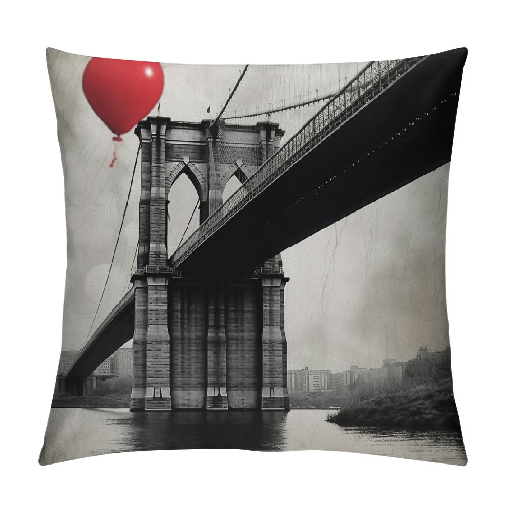COMIO USA Brooklyn Bridge Throw Pillow Covers Red Balloon Pattern ...