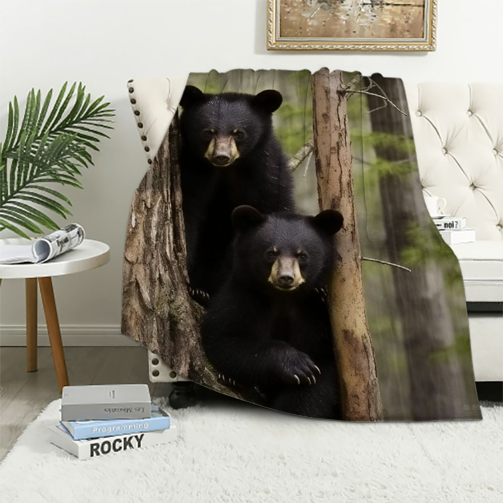 COMIO Ultra Soft Flannel Bed Blanket Cute 3D Little Black Bear Animal ...