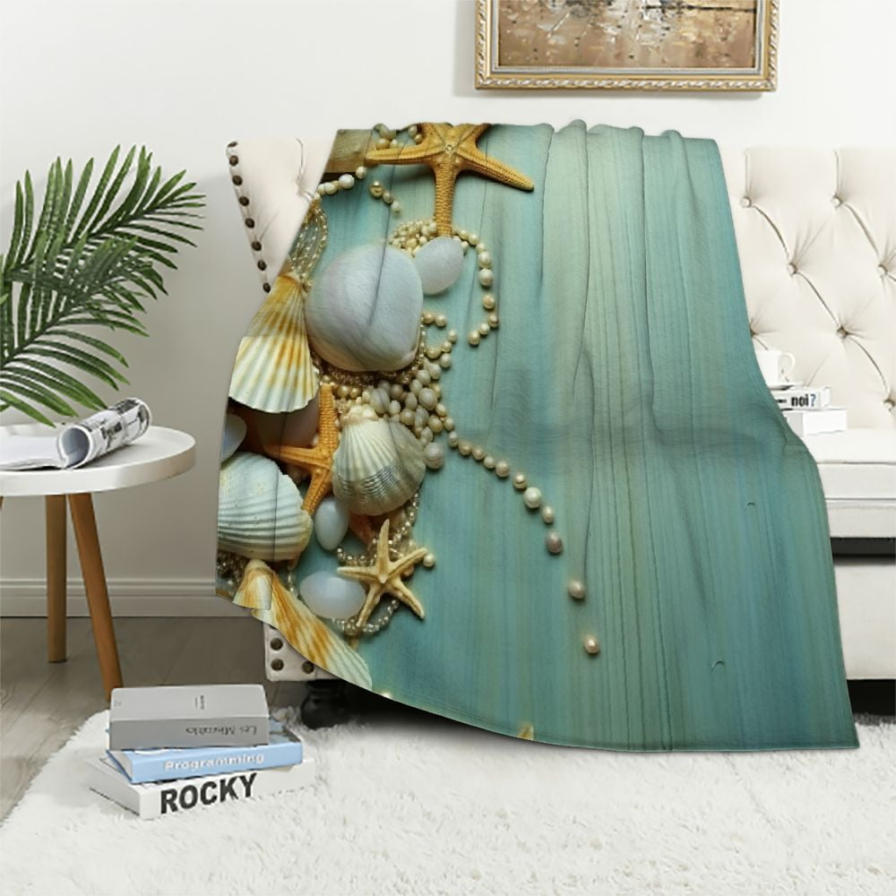 COMIO Ultra Soft Flannel Bed Blanket Sea World Sand Conch Starfish ...