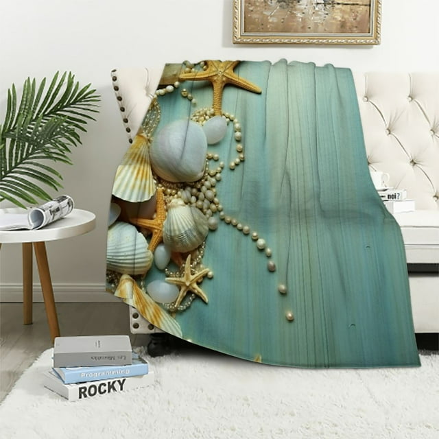 COMIO Ultra Soft Flannel Bed Blanket Sea World Sand Conch Starfish ...