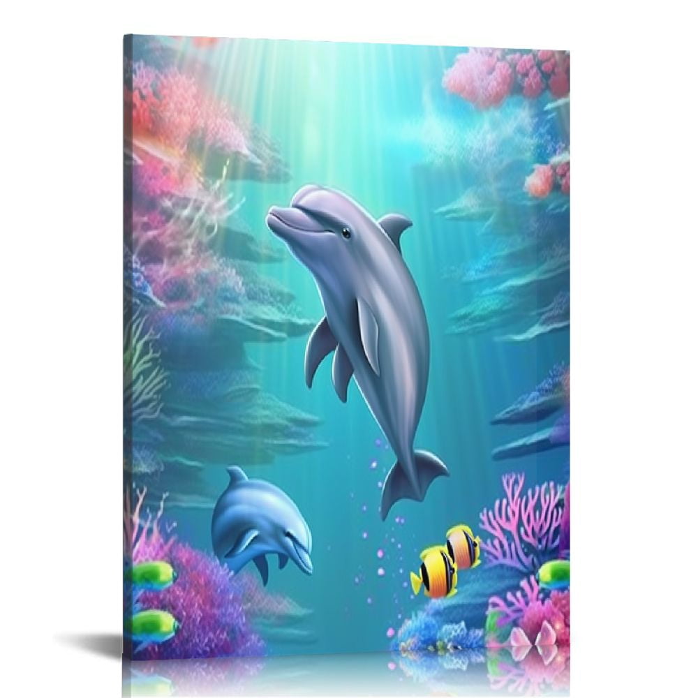 COMIO Underwater World Dolphin Canvas Wall Art Painting for Bedroom ...