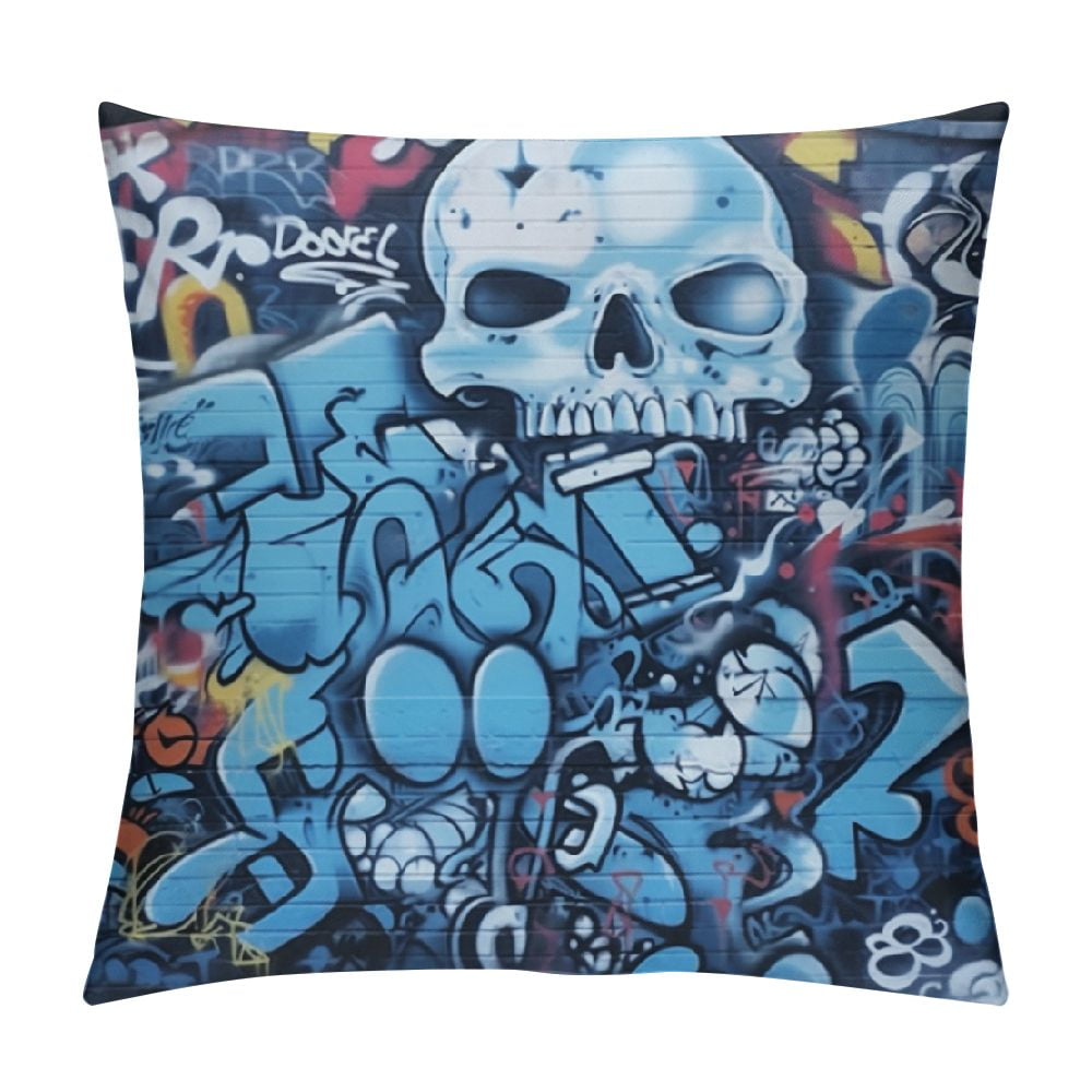 MLJA Urban Graffiti Throw Pillow Cushion Cover, Alien and Skull on ...