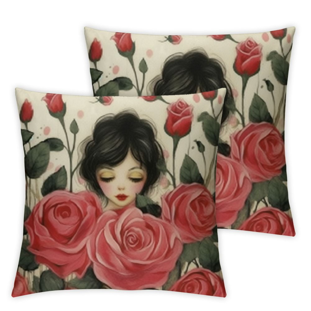 COMIO Valentine's Day Bike Rose Flower Decorative Throw Pillow Covers Pink Floral Heart Love You ...