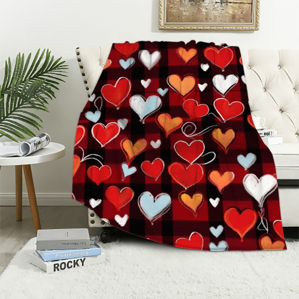 COMIO Valentines Day Throw Blanket Red Black Buffalo Paid Throw Blanket ...