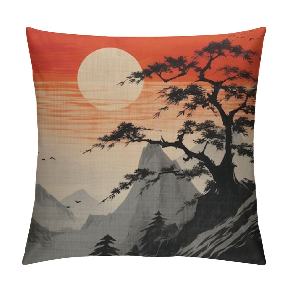 COMIO Vector Bamboo Trees Pillow Cover Fuji Mountains Pattern Pillows ...