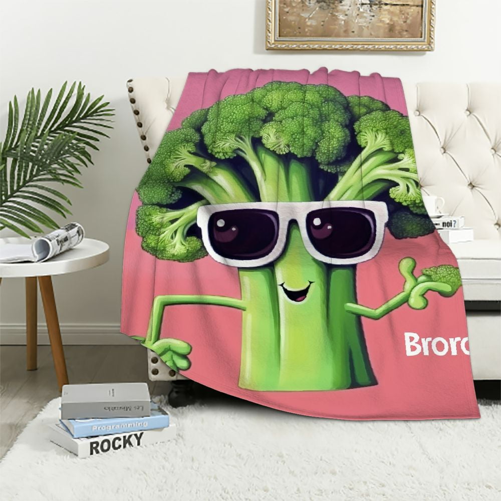 COMIO Vegetable Throw Blanket Cute Green Smiling Broccoli Botanical ...