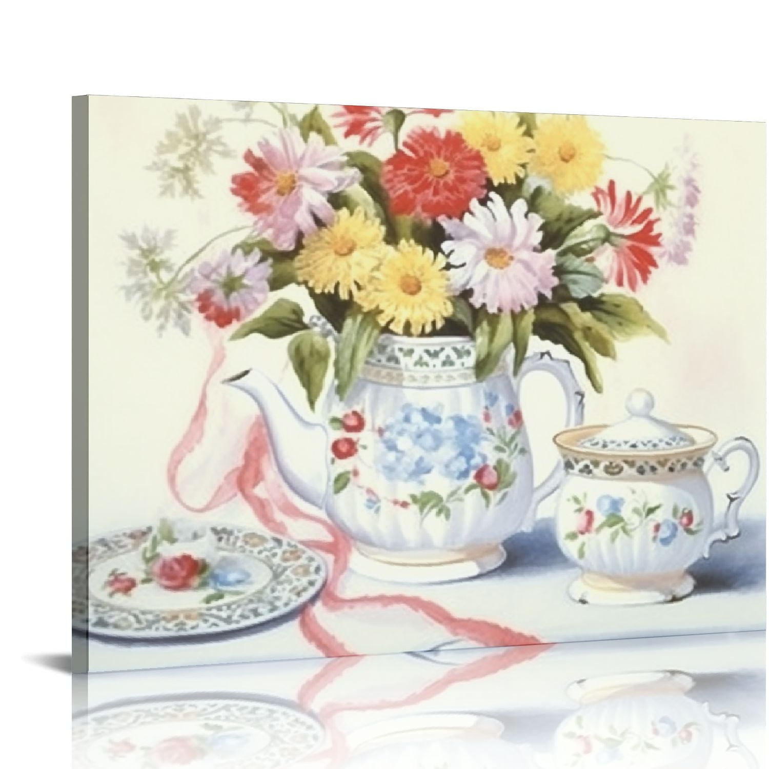 COMIO Victorian Tea Pot and Cup Flower Wall Picture Art Print - Walmart.com