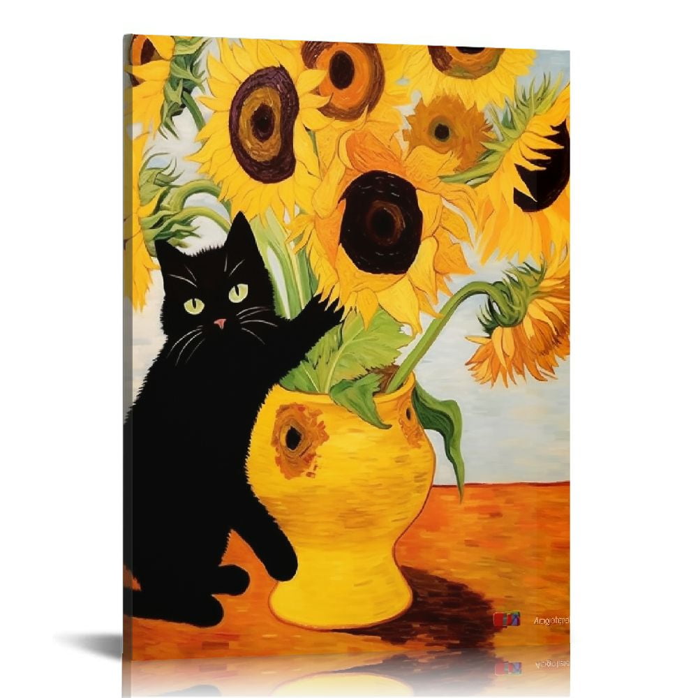 COMIO Vincent Van Gogh Cat Canvas Wall Art - Sunflowers Print Poster ...