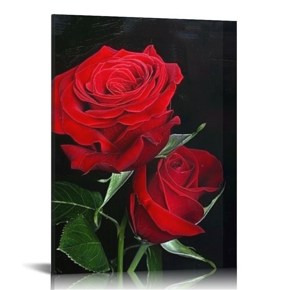 COMIO Vintage Black Art Painting Red Rose Wall Art Paintings Modern ...