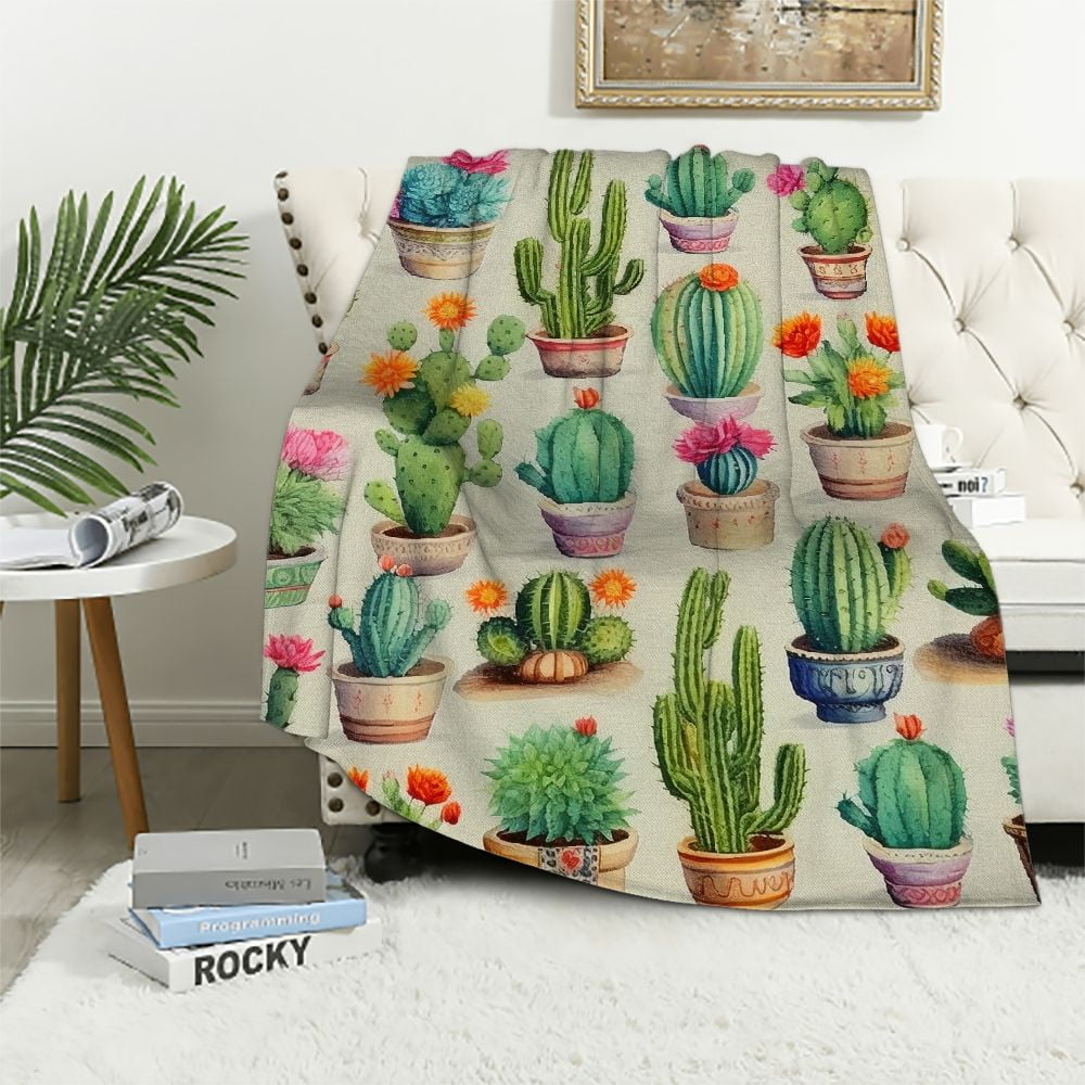 COMIO Vintage Cactus Blankets Super Soft for Bed Couch Sofa Fuzzy Warm ...