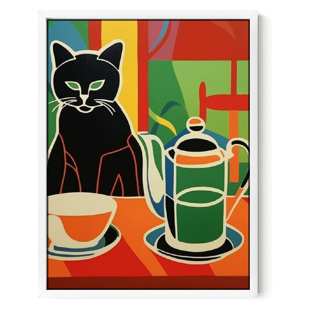 COMIO Vintage Cat Wall Art Cat and Coffee Abstract Poster Modern Urban ...