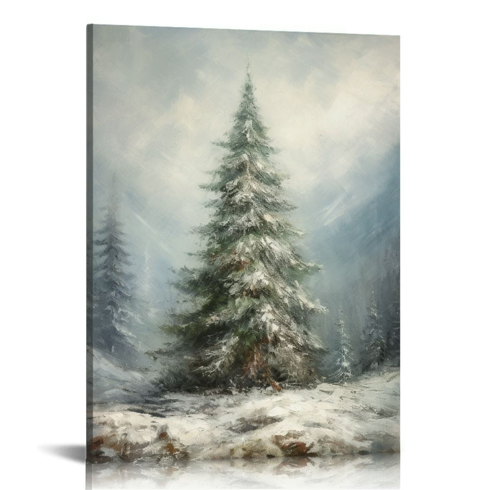 COMIO Vintage Christmas Canvas Wall Art Pine Tree Botanical Wall Art ...
