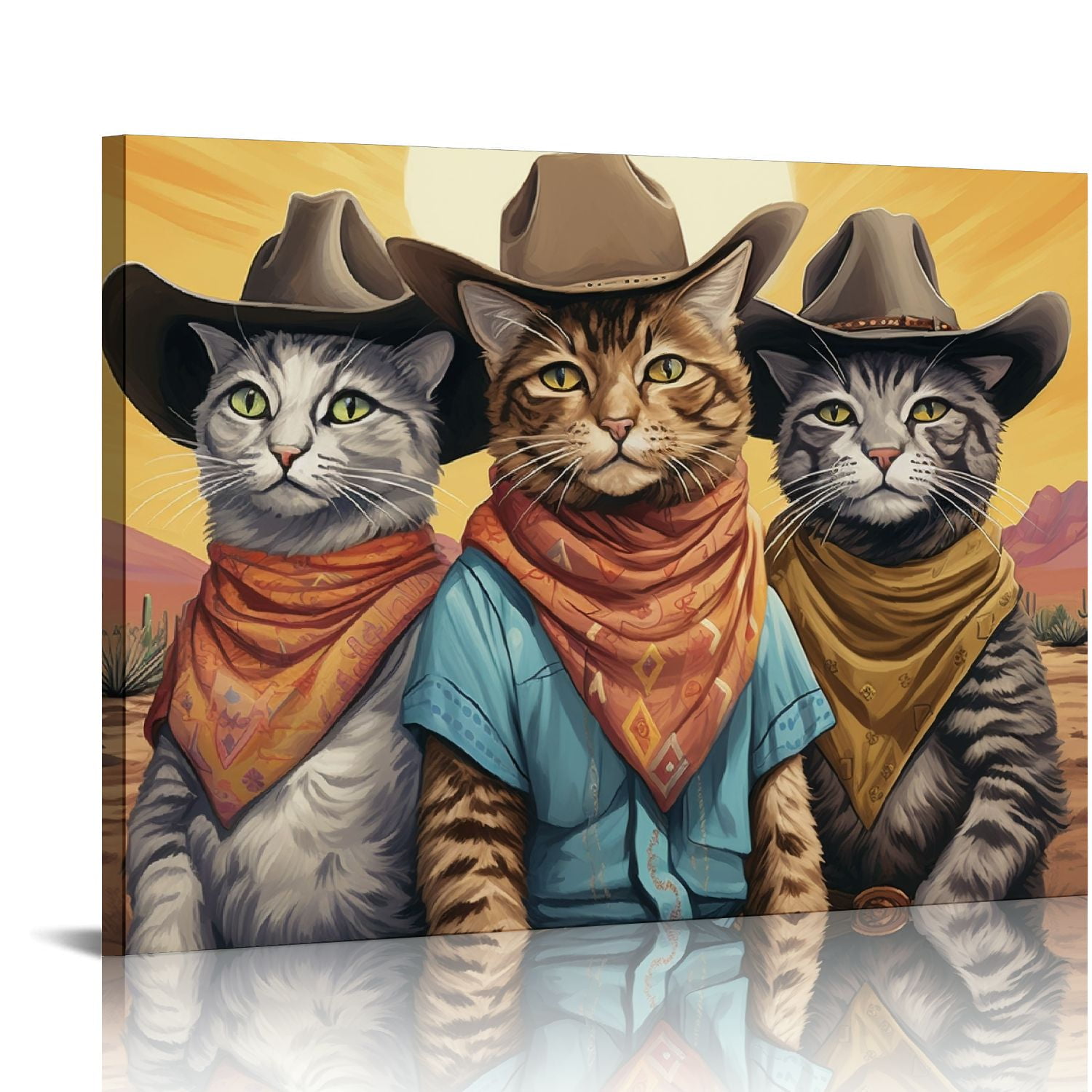 COMIO Vintage Cowboy Cats Canvas Wall Art - Western Funny Colorful Cat ...