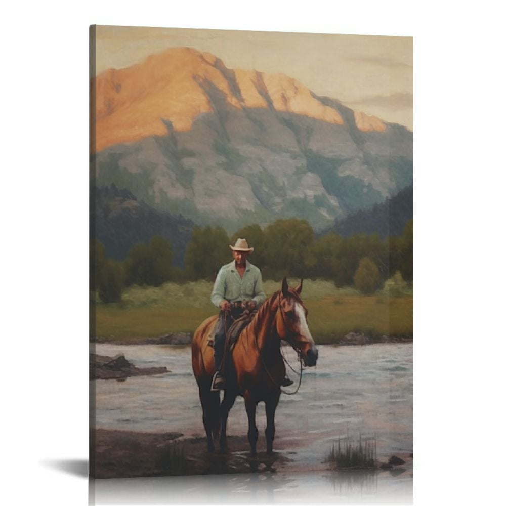 COMIO Vintage Cowboy Poster - Retro Landscape Print - Wild West Art ...