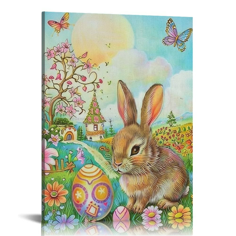 COMIO Vintage Easter Bunnies Eggs Soft Wall Art Print Gallery Wrap Home ...