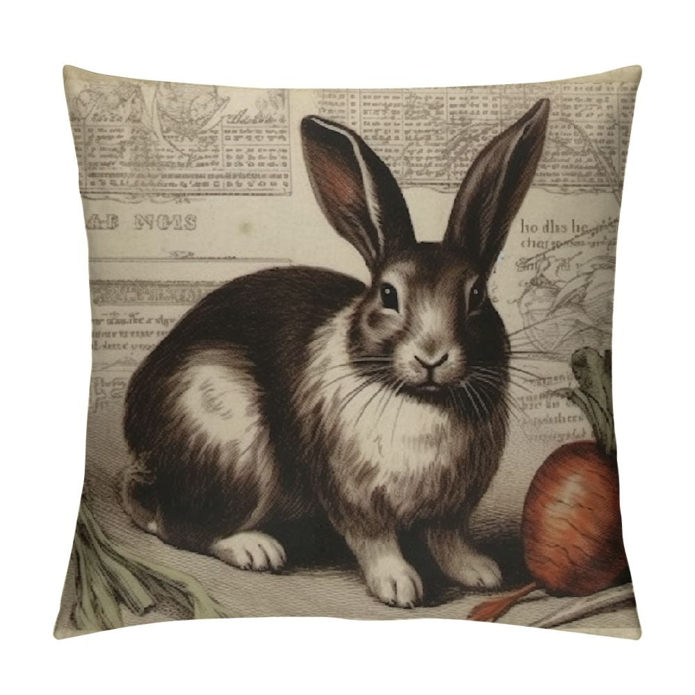 COMIO Vintage Easter Bunny Pillow Cover Cute Animal Rabbit Home Decor ...