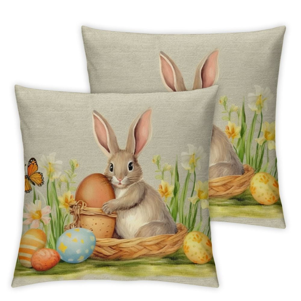 COMIO Vintage Easter Bunny Rabbit Outdoor Lumbar Pillow Case Covers Set ...