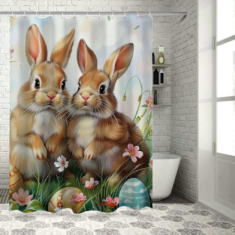COMIO Vintage Easter Shower Curtain, Cute Bunny Rabbit Shower Curtains ...