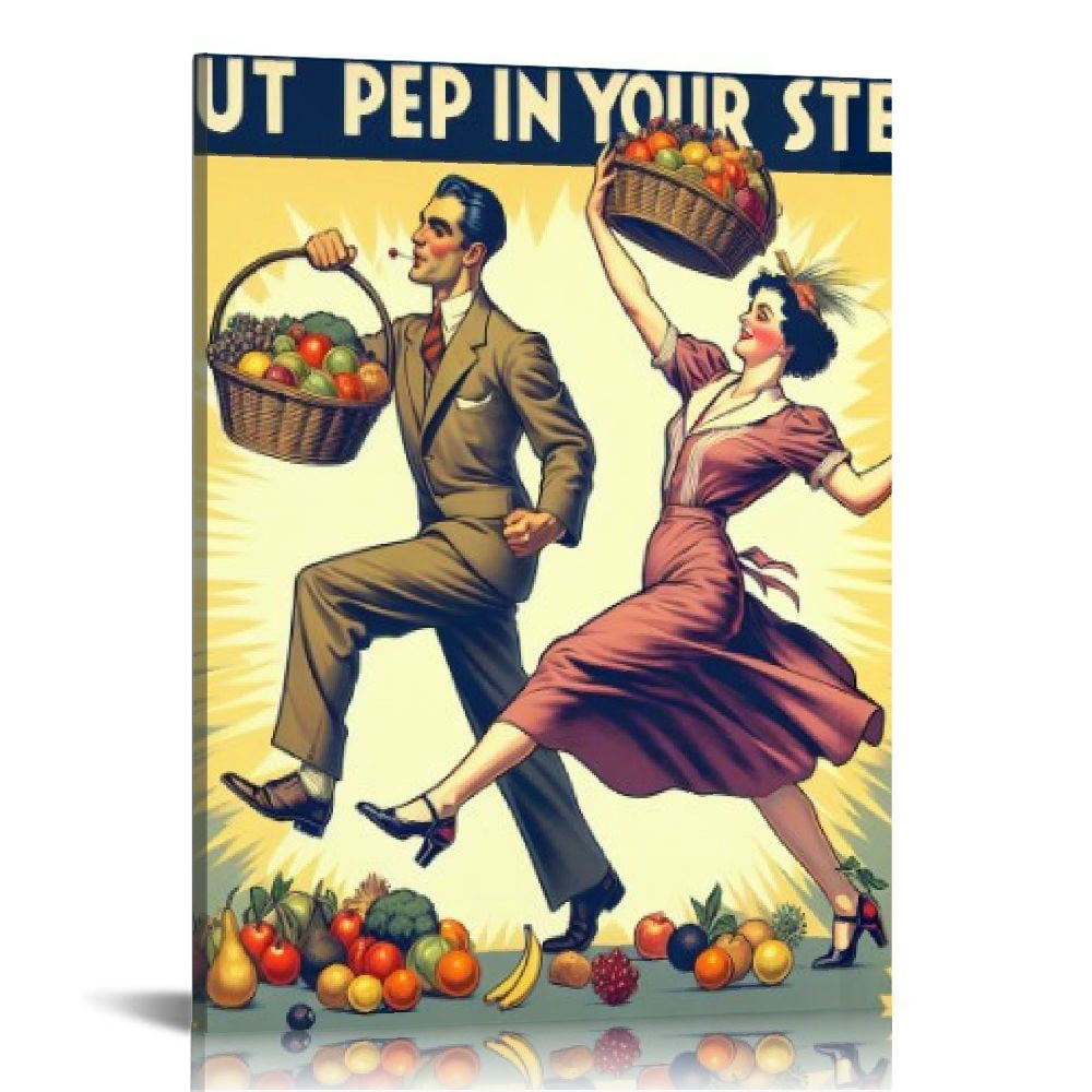COMIO Vintage Eat More Fruit Poster - Retro Put Pep In Your Step Print - Food & Drink Art - Fun ...