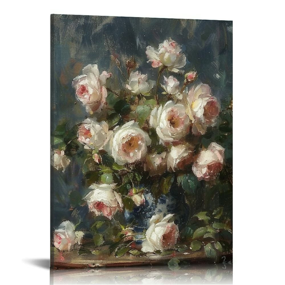 COMIO Vintage Floral Wall Art Framed Rose Canvas Prints for Bedroom ...