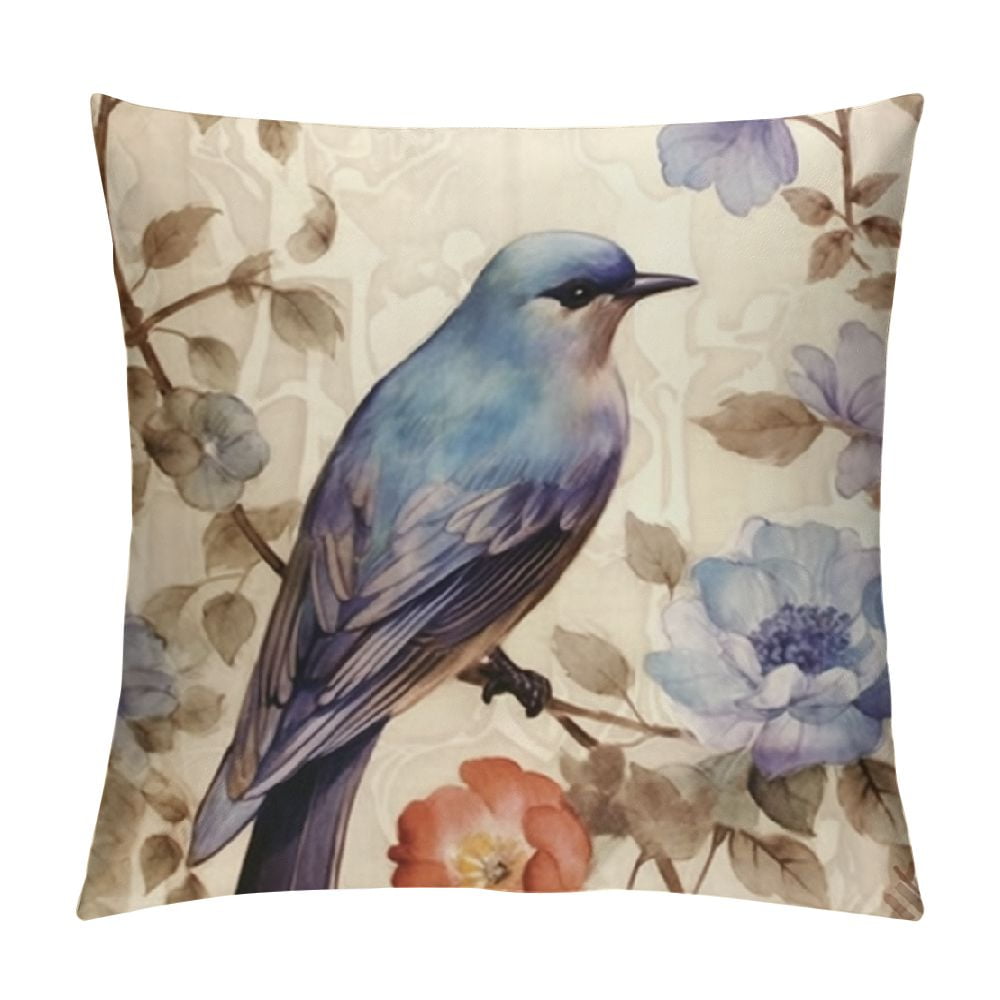 COMIO Vintage Flower Bird Throw Pillow Covers Farmhouse Ink Painting ...