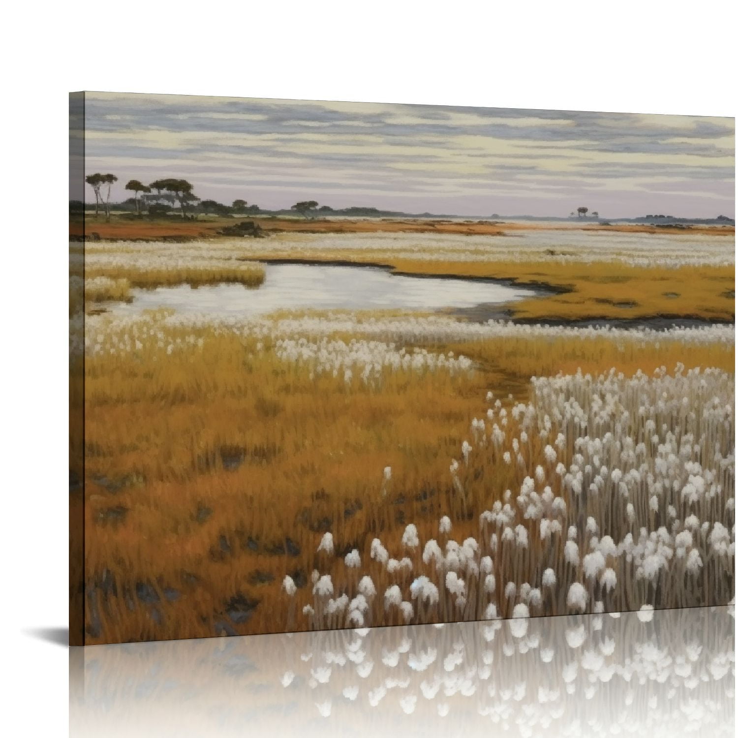 COMIO Vintage Framed Canvas Wall Art, Retro Countryside Flower Field ...