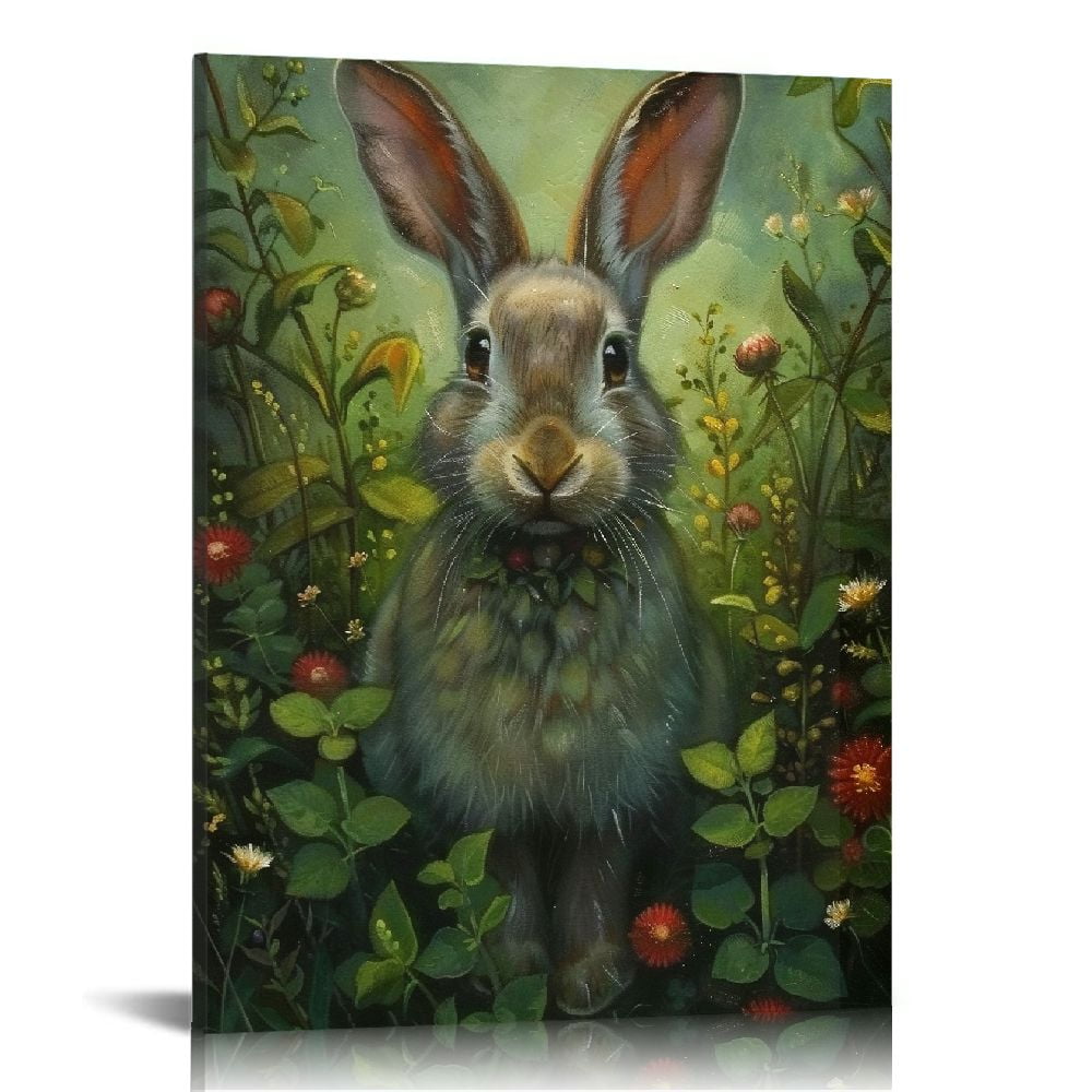 MLJA Vintage Hare Painting Rabbit Wall Art Bunny Print Moody Cottage ...