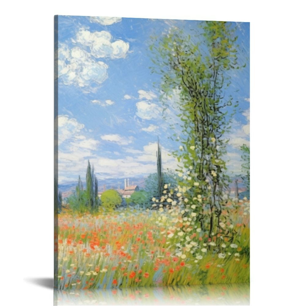 COMIO Vintage Monet Village Garden Wall Art Poster, Green Floral and ...