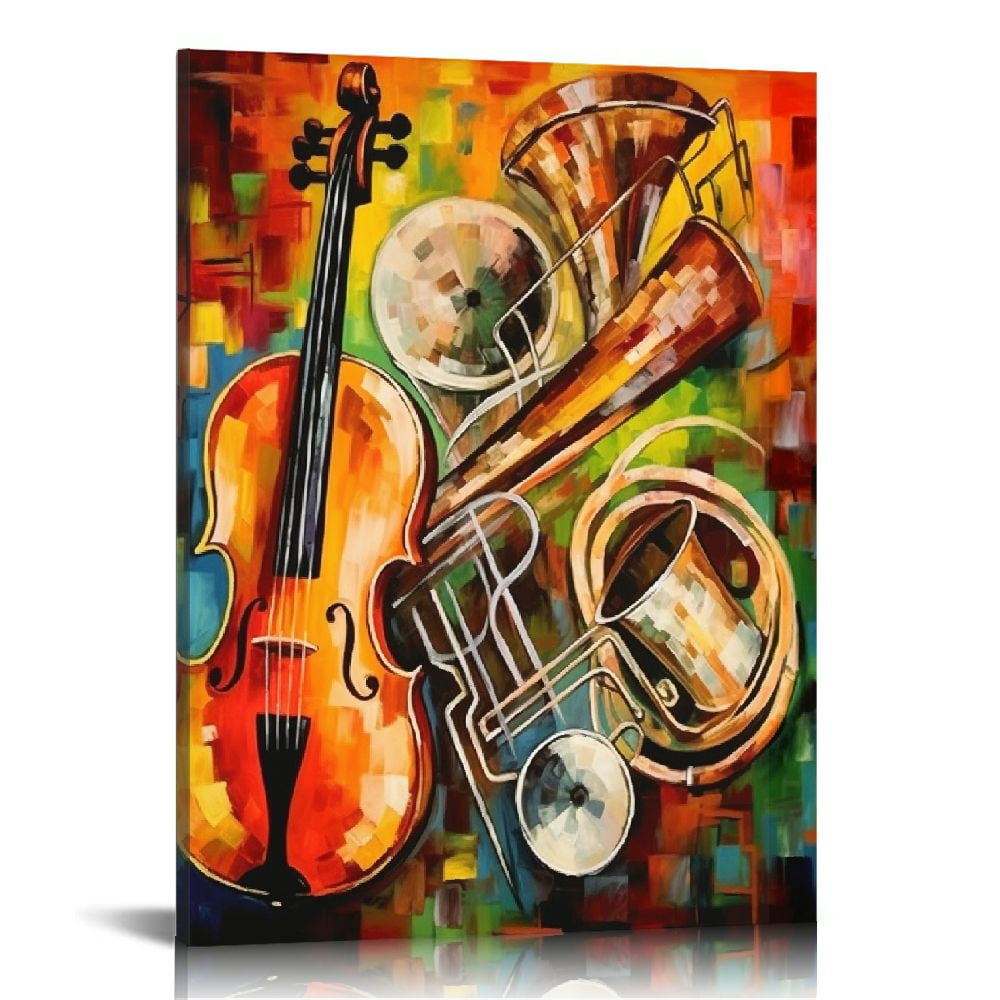COMIO Vintage Music Canvas Wall Art Abstract Guitar Drum Violin ...