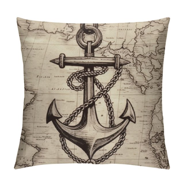 COMIO Vintage Nautical Anchor Compass Pillow Covers Grey World Map ...