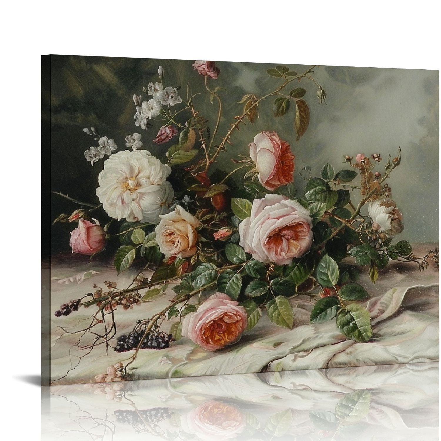 COMIO Vintage Pink Rose Rustic Farmhouse Wall Art Decor - Floral Flower ...