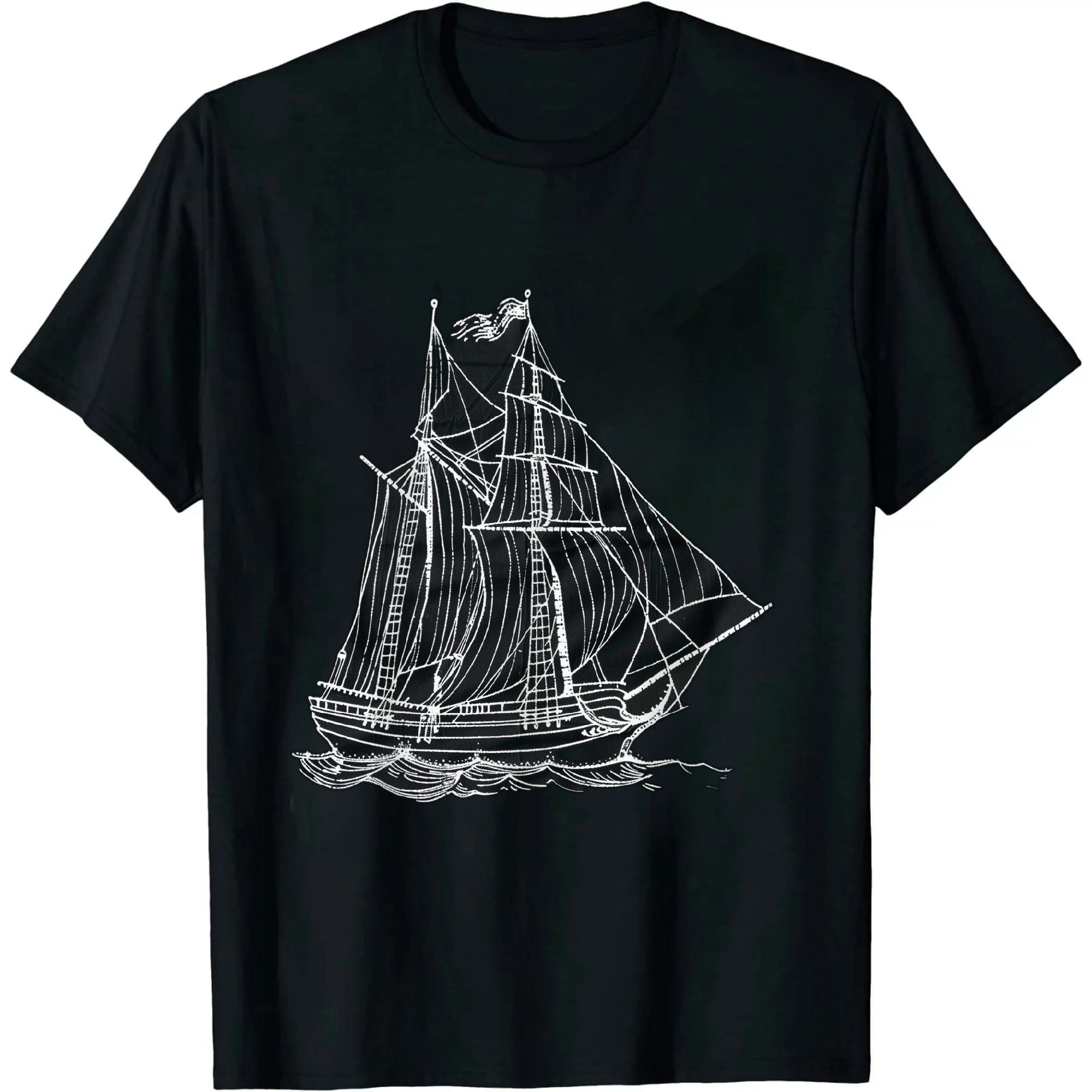 COMIO Vintage Pirate Ship T-Shirt Retro Nautical Boat Captain Tee T ...