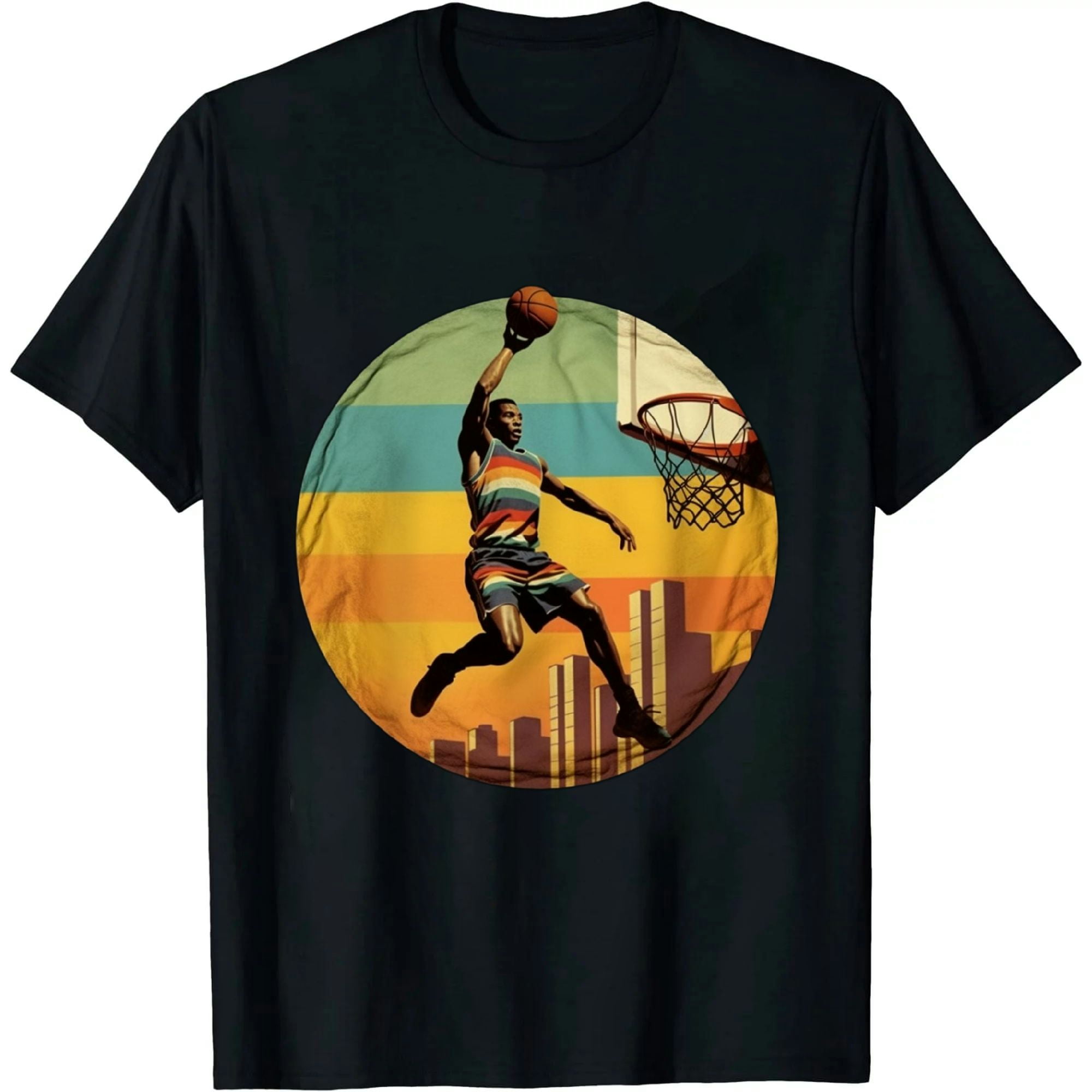COMIO Vintage Retro Basketball Dunk Shirt Sunset Colorful Men Boys T ...