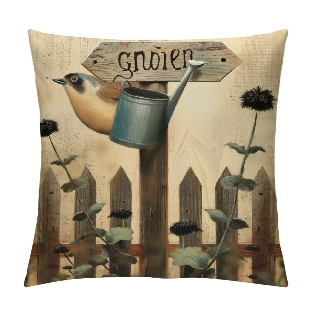 COMIO Vintage Rustic Board Style Throw Pillow Covers Retro Bird Nest ...