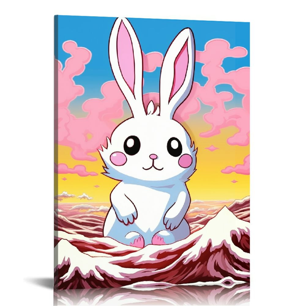 COMIO Vintage Sign Little White Rabbit on Raging Sea Waves Animal ...