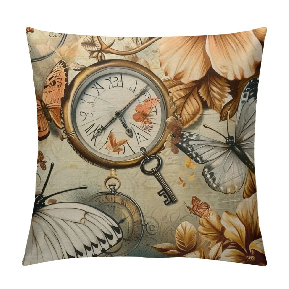 COMIO Vintage Steampunk Clocks Butterfly Throw Pillow Covers Pillow ...