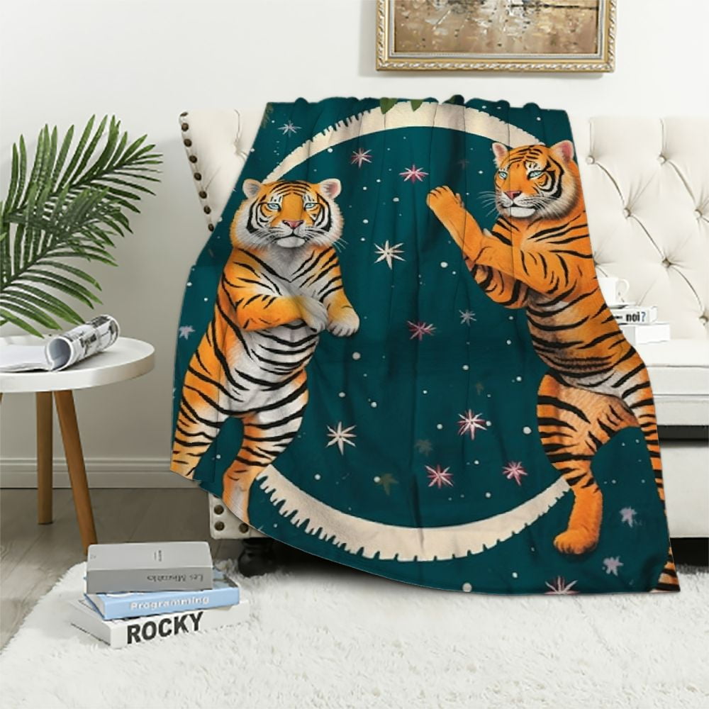 COMIO Vintage Tiger Blanket Cozy Soft Lightweight Flannel Boho Throw ...