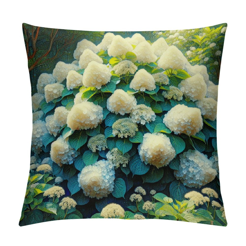 YANMS White Hydrangea Floral Abstract Boho Pillow Covers,Soft Mid Century Geometric Decorative ...
