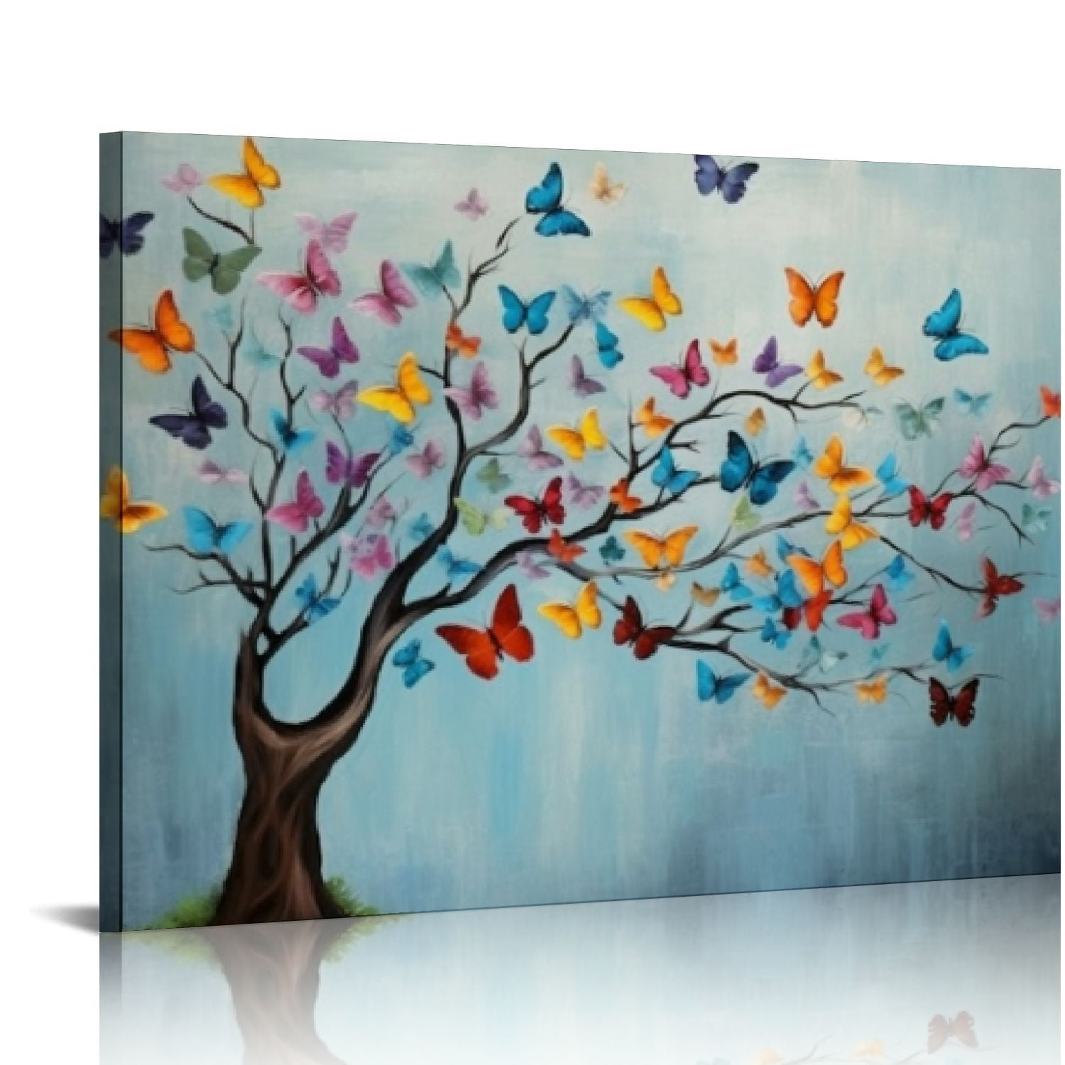 COMIO Vintage Wall Art Canvas Colorful Butterfly on Teal Background ...