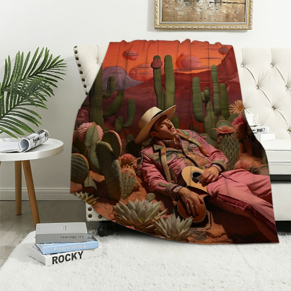 COMIO Vintage West Cowboy Throw Blanket, Wild West Cowboy Ride Horse ...