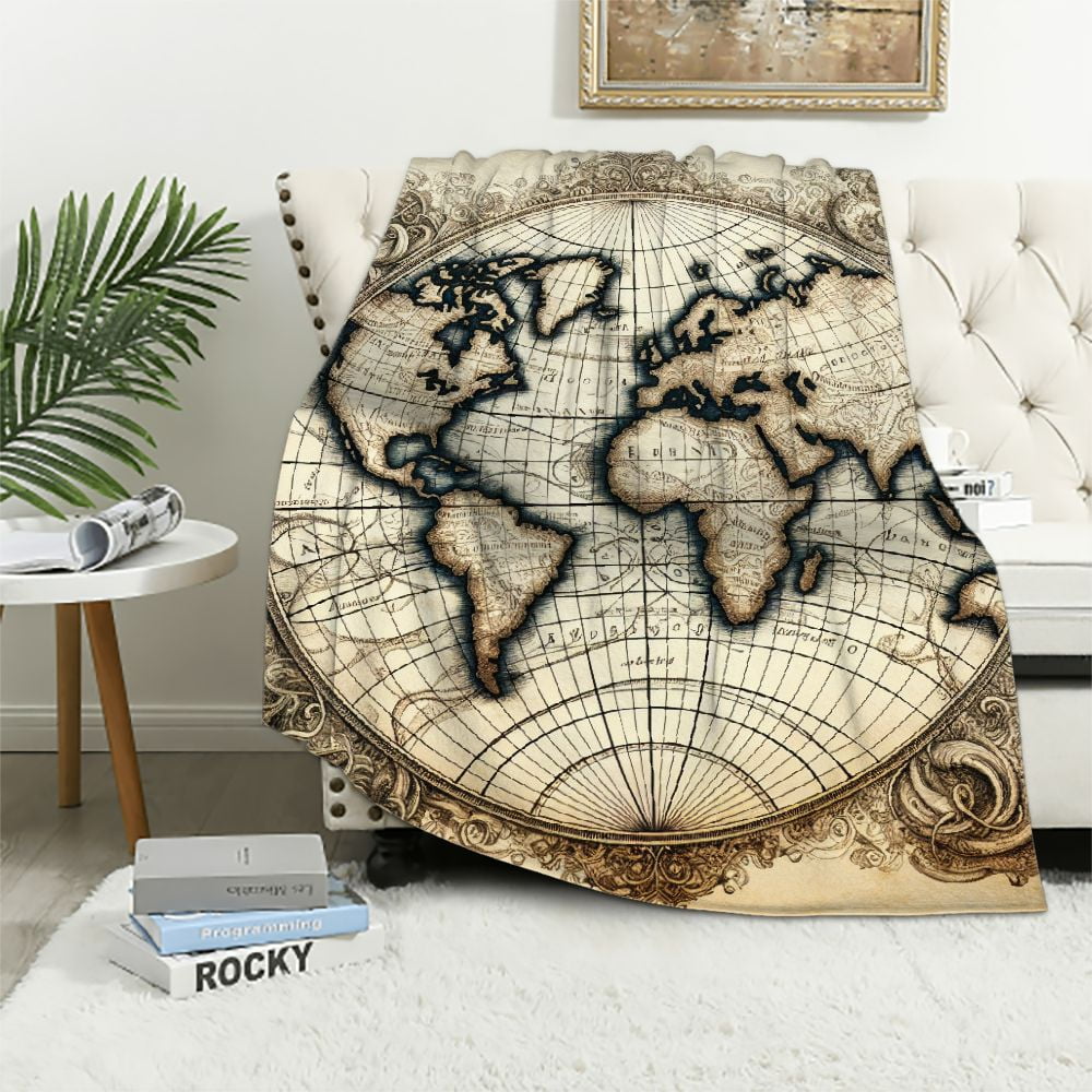 YANMS Vintage World Map Flannel Blanket Pirate Adventure and Old ...