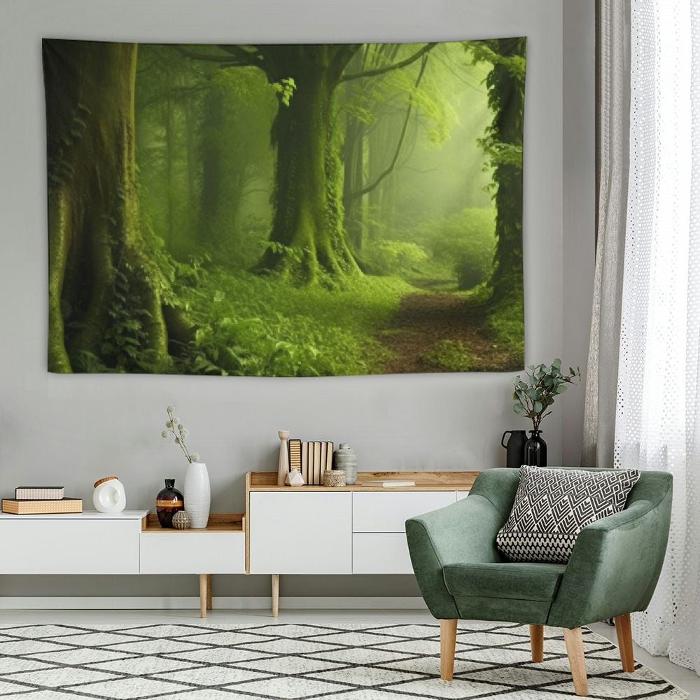 COMIO Virgin Forest Tapestry Green Tree in Misty Forest Tapestry Wall ...
