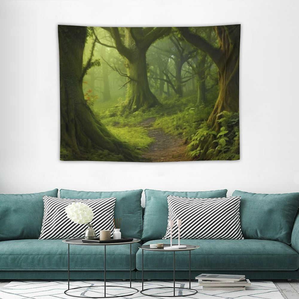 COMIO Virgin Forest Tapestry Green Tree in Misty Forest Tapestry Wall ...