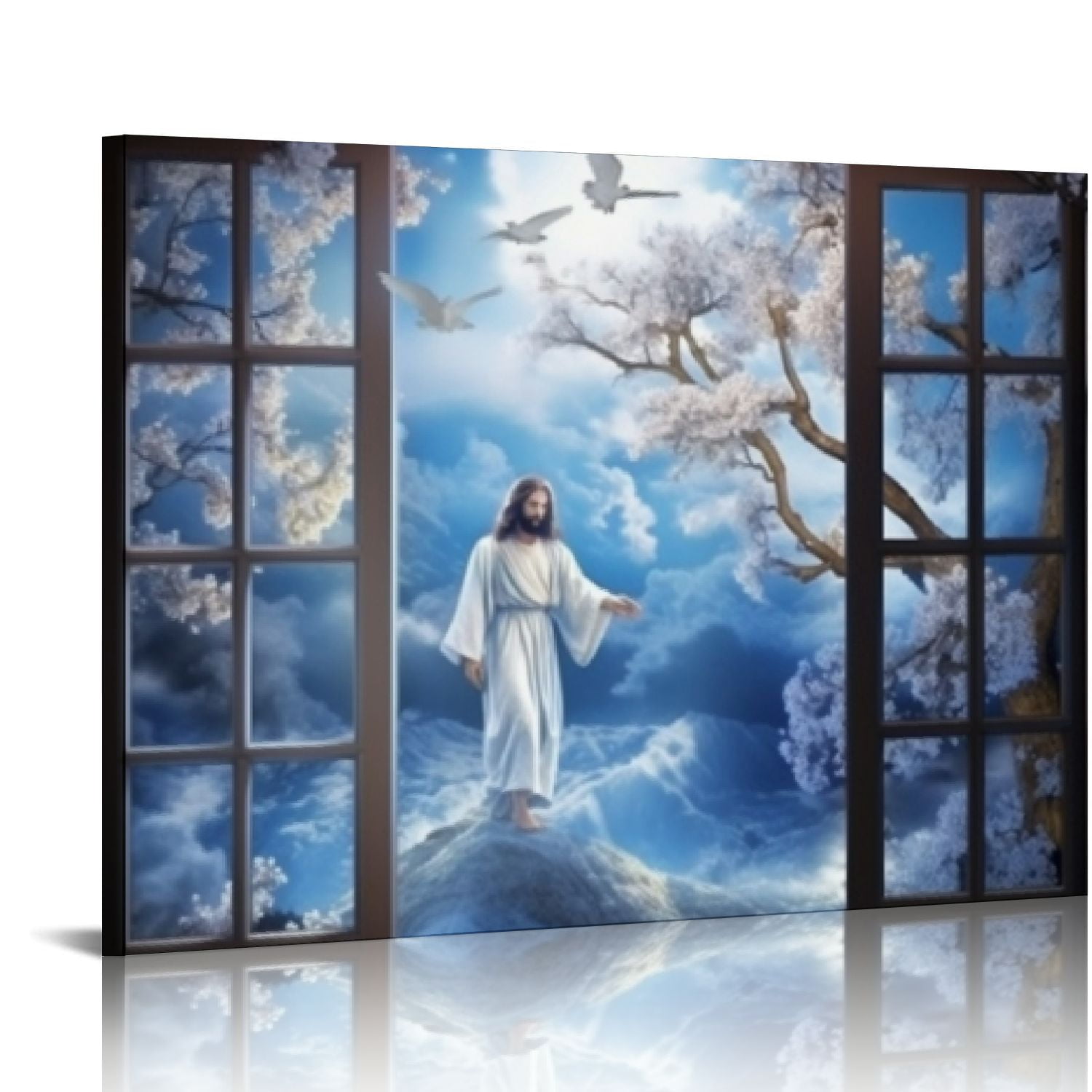 COMIO Walking with Jesus Canvas Picture Wall Art Painting, Blue night ...