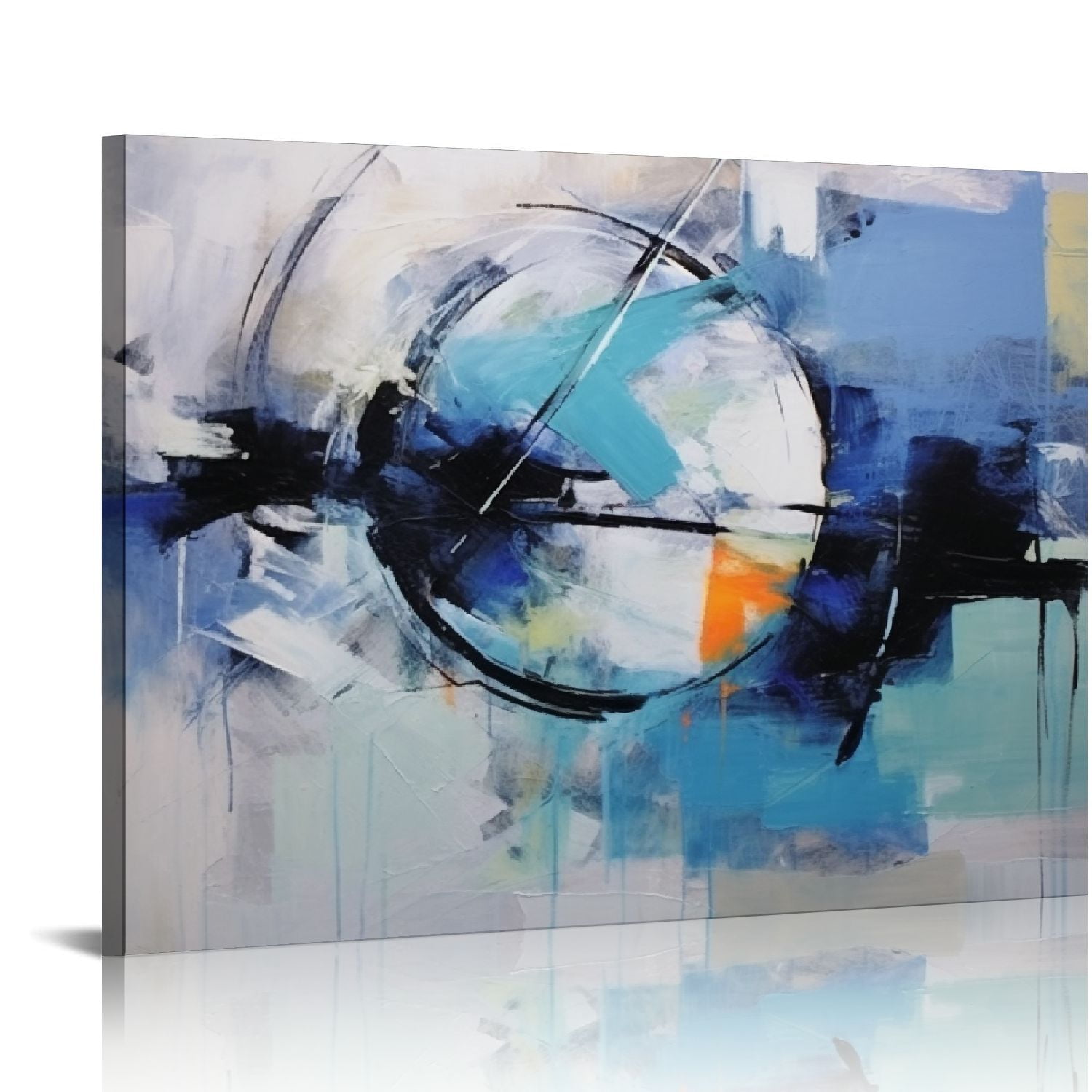 COMIO Wall Art Abstract Living Room Wall Decor Teal Modern Blue Grey ...